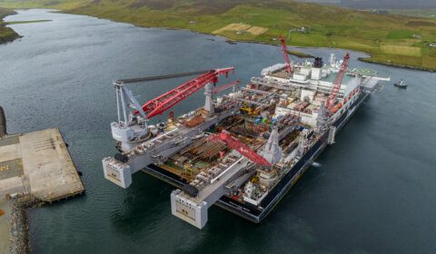 Massive Pioneering Spirit arrives for Dales Voe delivery | Shetland News